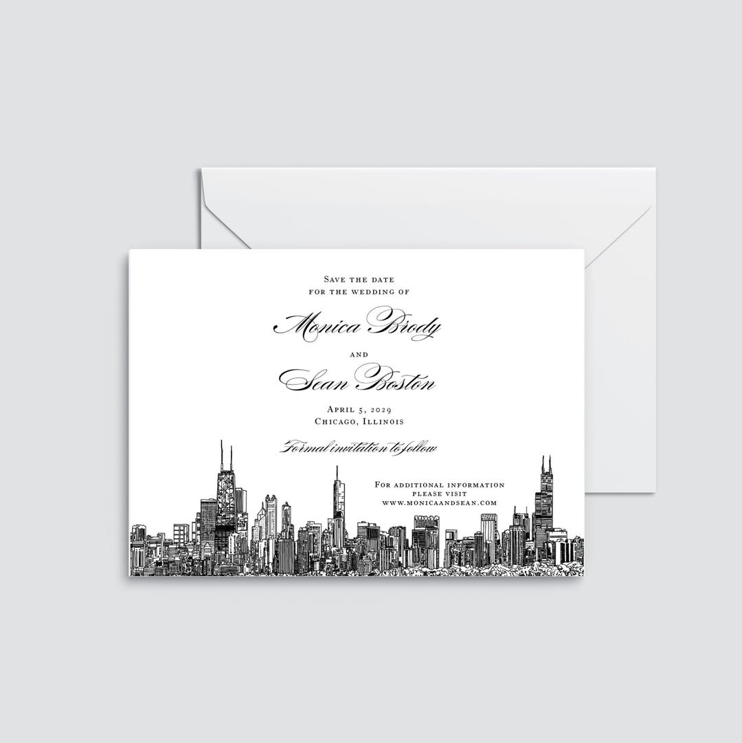 Chicago Skyline Save the Date, Custom Save the Date, Chicago Waterfront ...