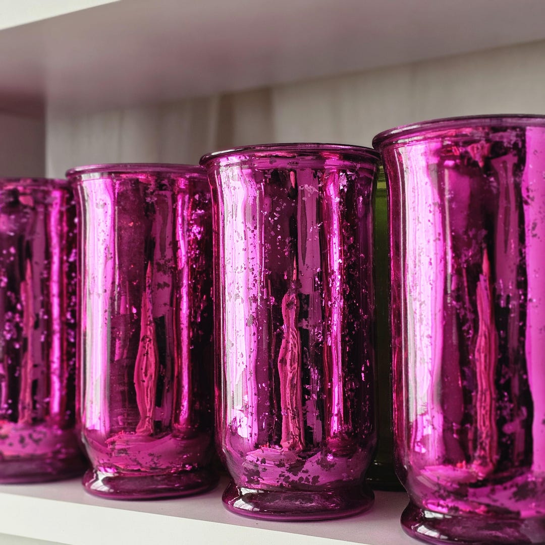 Sale PINK MERCURY GLASS Vase Hot Pink Light Candleholder Pillar Votive ...