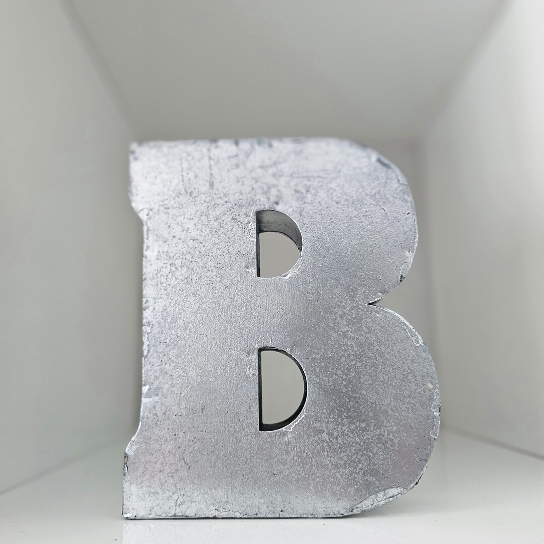 Sale 7" METAL LETTER B Rustic Silver Chrome Block Metal Alphabet ...