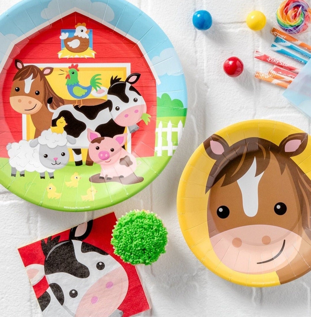 10ct BARNYARD PAPER PLATES Farm Animals Birthday Party Cows Sheep Horse ...