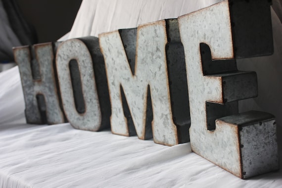 Sale 7 METAL LETTER HOME Block Style Rustic Metal Rustic | Etsy