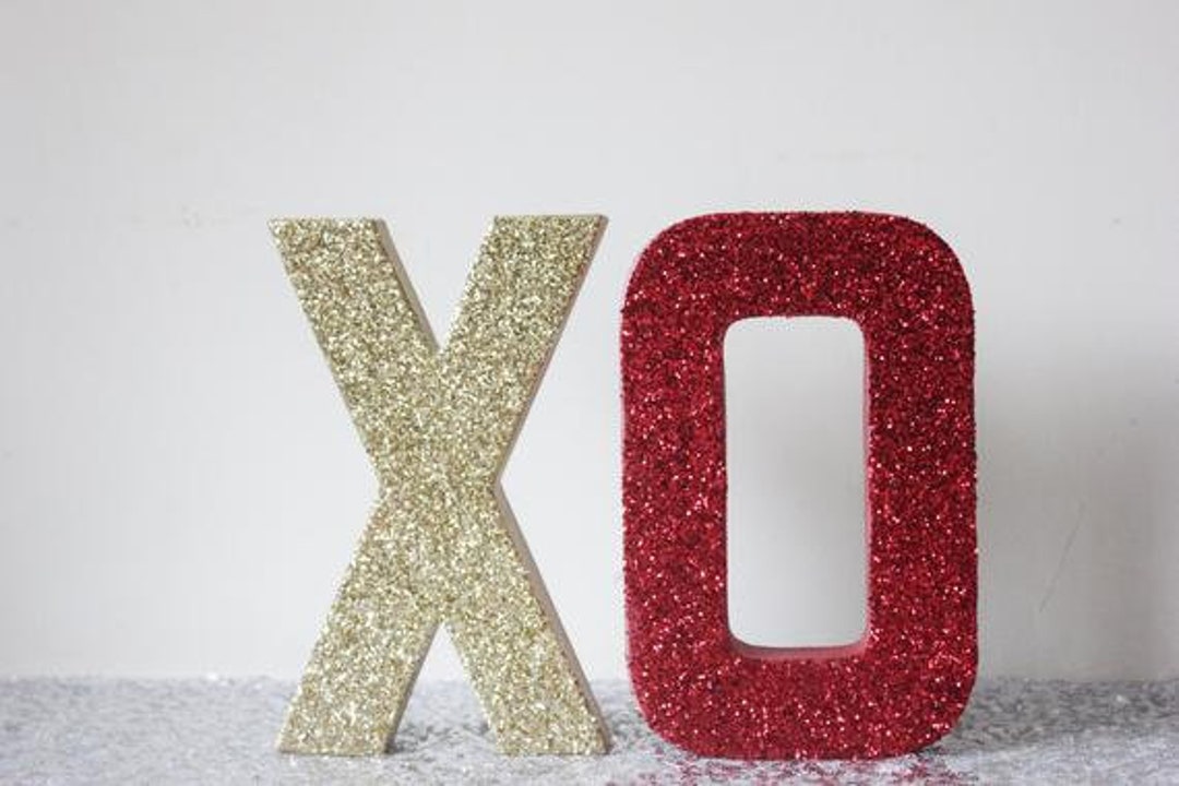 XO Glitter Gold and Red Sign Letters Free Standing Glittered Valentine ...