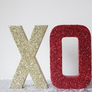 XO Glitter Gold and Red Sign Letters Free Standing Glittered | Etsy