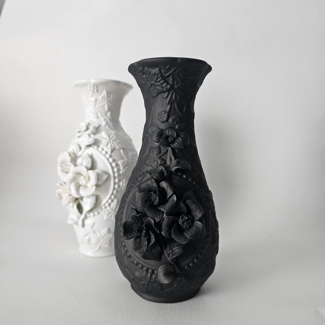 Black or White FLORAL VASE, Gothic Home Decor, Baroque Wedding, Vintage ...
