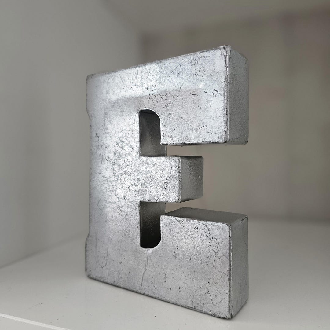 Sale 7" METAL LETTER E Rustic Silver Chrome Block Metal Alphabet ...