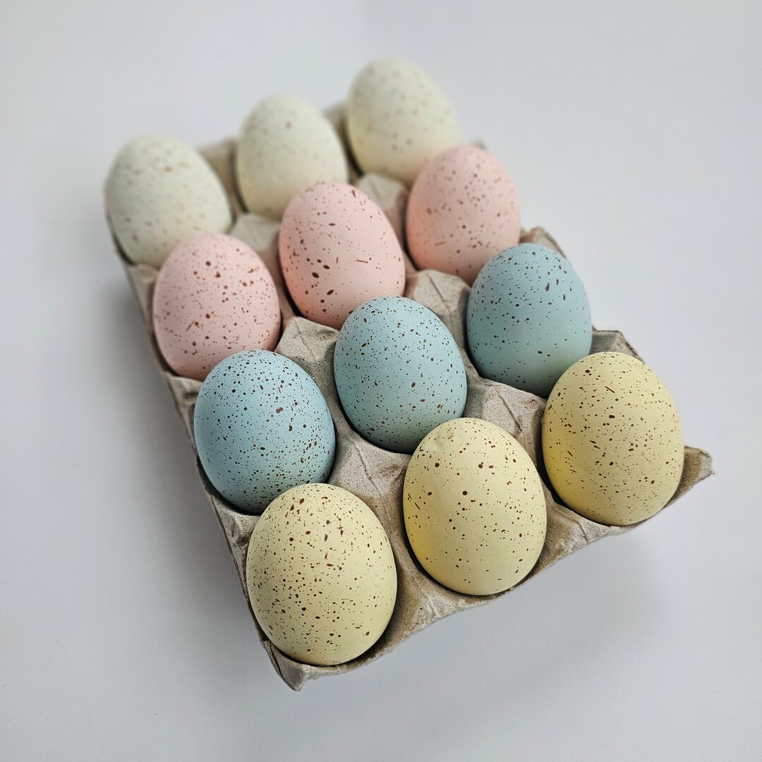 12ct PASTEL SPECKLED Easter Eggs Baby Pink Baby Blue Yellow Ivory Party ...