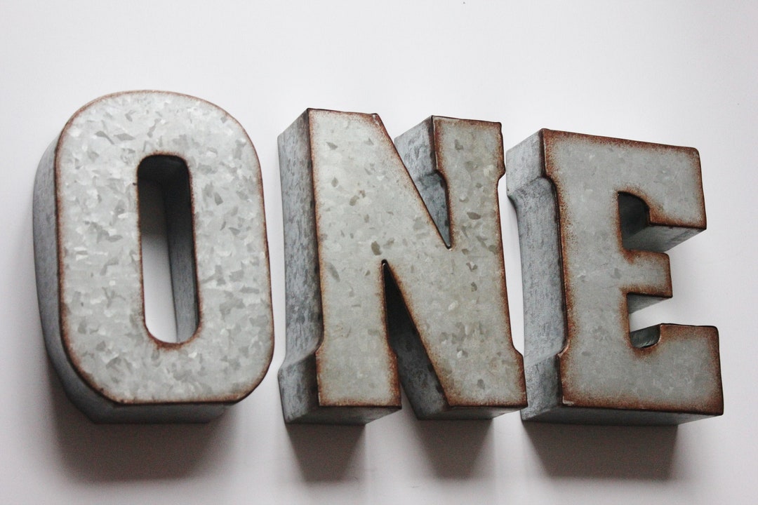 Sale 7" METAL LETTER ONE Block Style Rustic Metal Rustic Alphabet ...