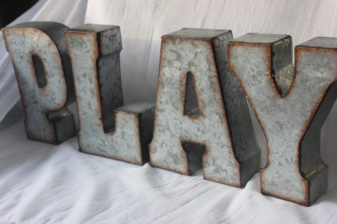 Sale 7 METAL LETTER PLAY Block Style Rustic Metal Rustic Alphabet ...