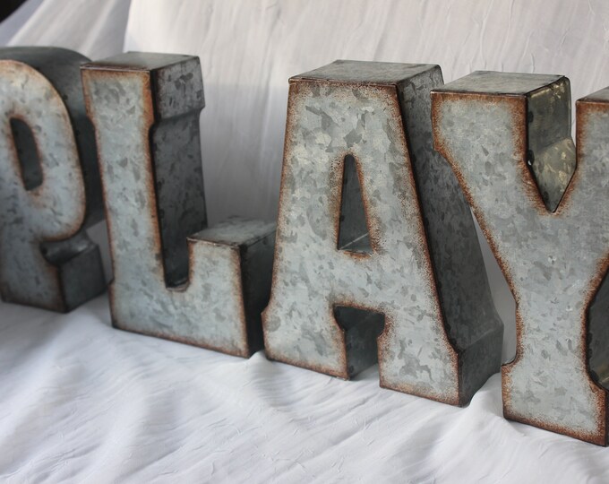Sale 7" METAL LETTER PLAY Block Style Rustic Metal Rustic Alphabet ...