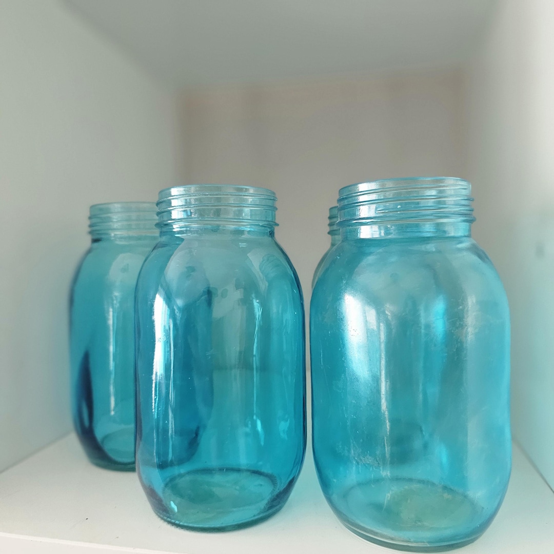 CLEARANCE SALE COLORED Blue Glass Mason Jars Aqua Jar Turquoise Vase ...