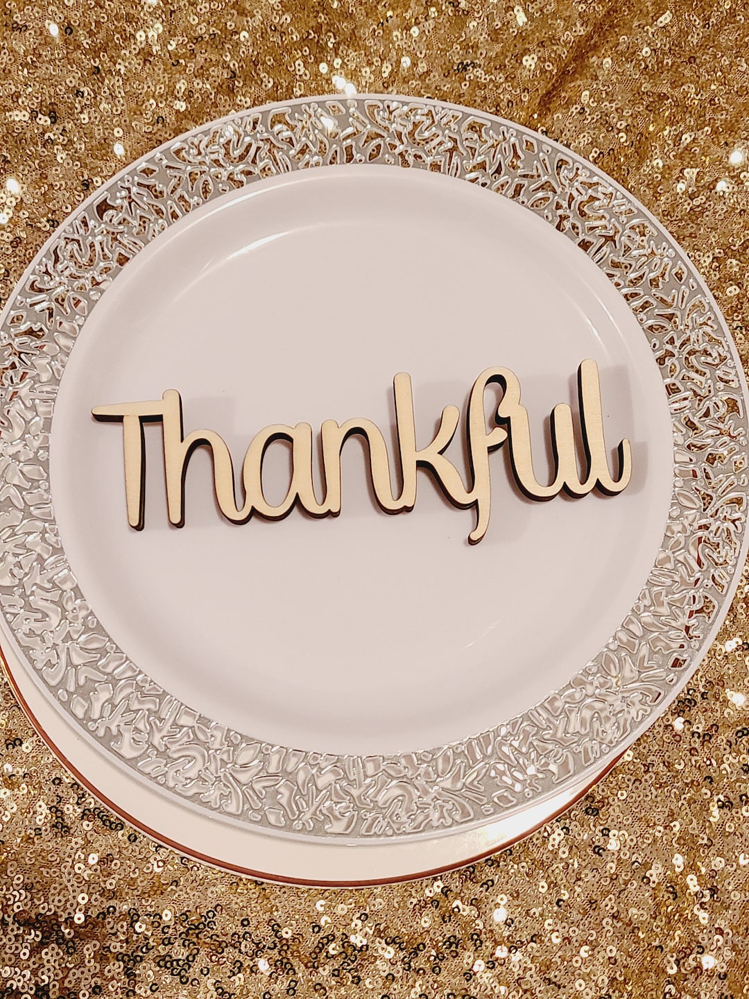 Set of 4 THANKFUL Wood Place Cards Plate Topper Thanksgiving ...