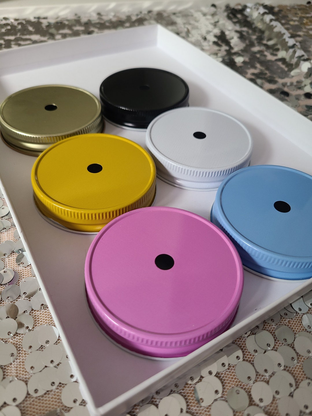 DRINKING STRAW LID Mason Jar Metal Lid Closure Floral Cut Jar Lids ...