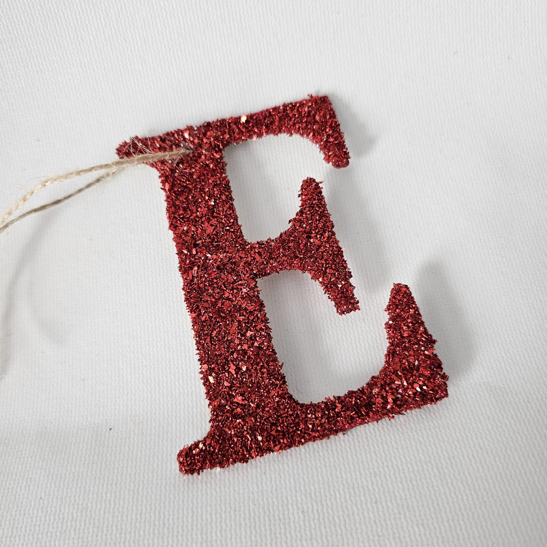 RED GERMAN GLASS Glitter Letter Ornament Christmas Tree Monogram ...