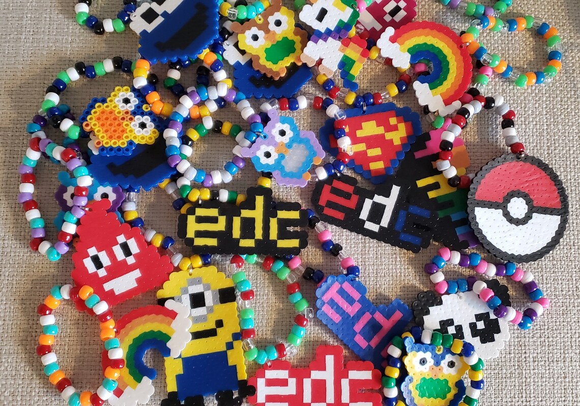 RAVE KANDI! 10 Random Perler Bead Bracelets! Edm - Rave Candy - Edc ...