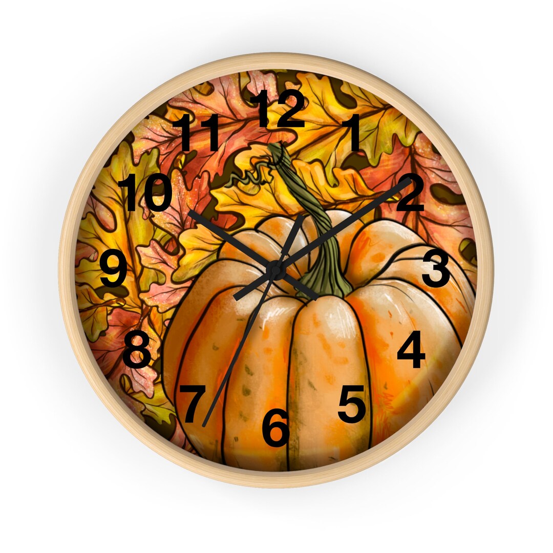 Fall Leaves and Pumpkin 10 Wall Clock - Etsy