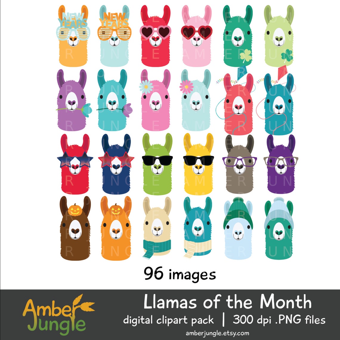 Llama Clipart- Llamas Planner Clip Art- Llama of the Month Heads ...