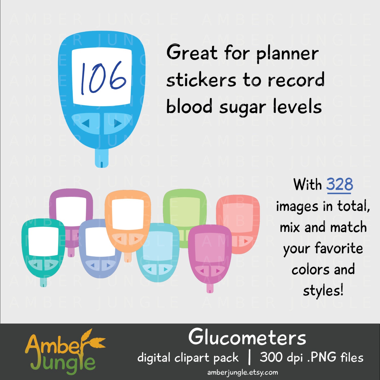 Glucometer Clipart- Glucose Meter Clip Art for Planner Sticker Diabetes ...