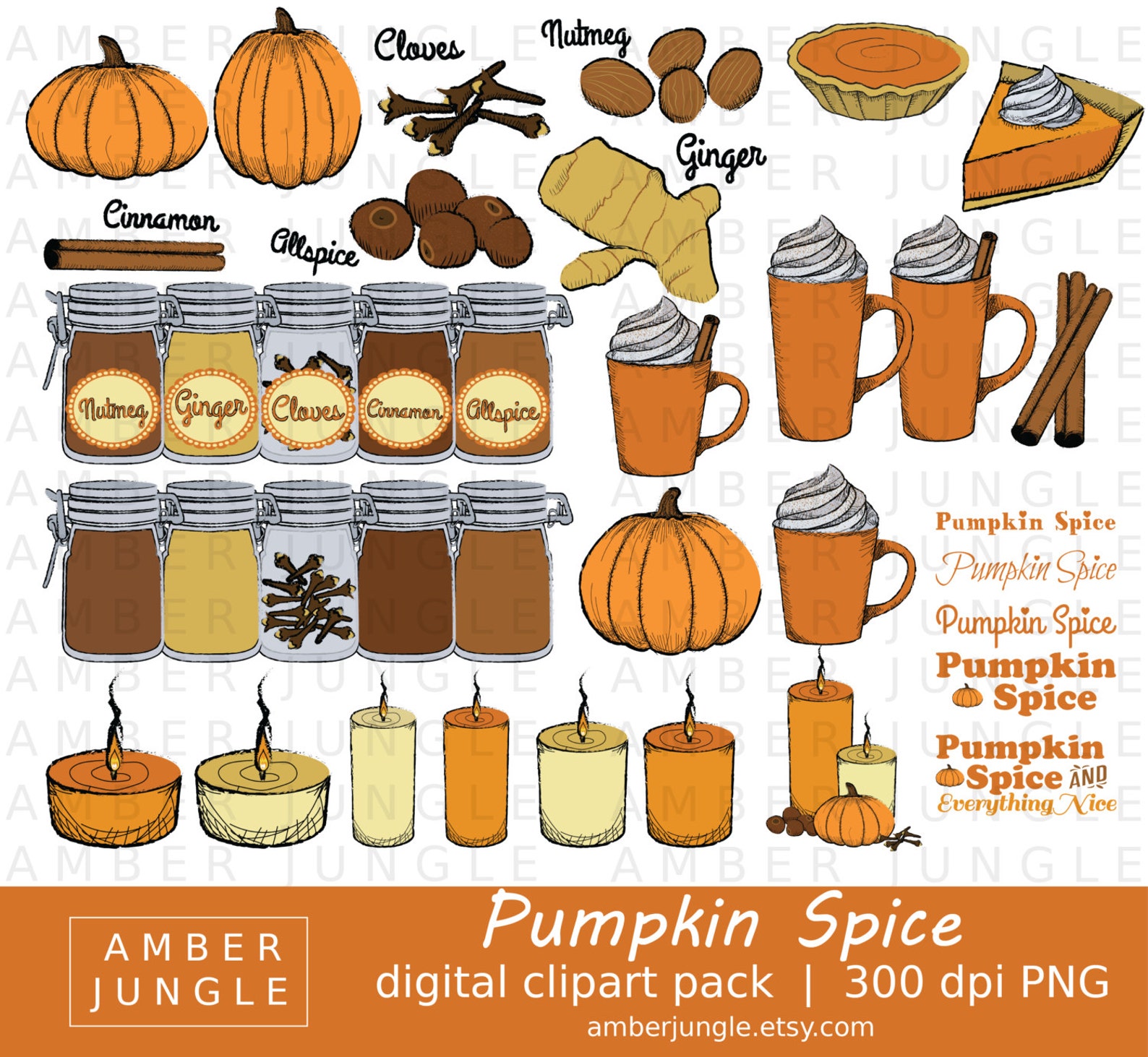 Pumpkin Spice Clipart - Instant Download! Pumpkin Pie Spice Latte Clip ...