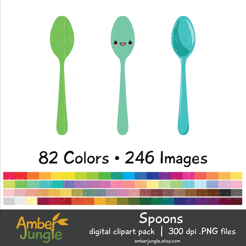 Spoon Clipart- Spoonie Clip Art for Planner Stickers- Cute Rainbow ...