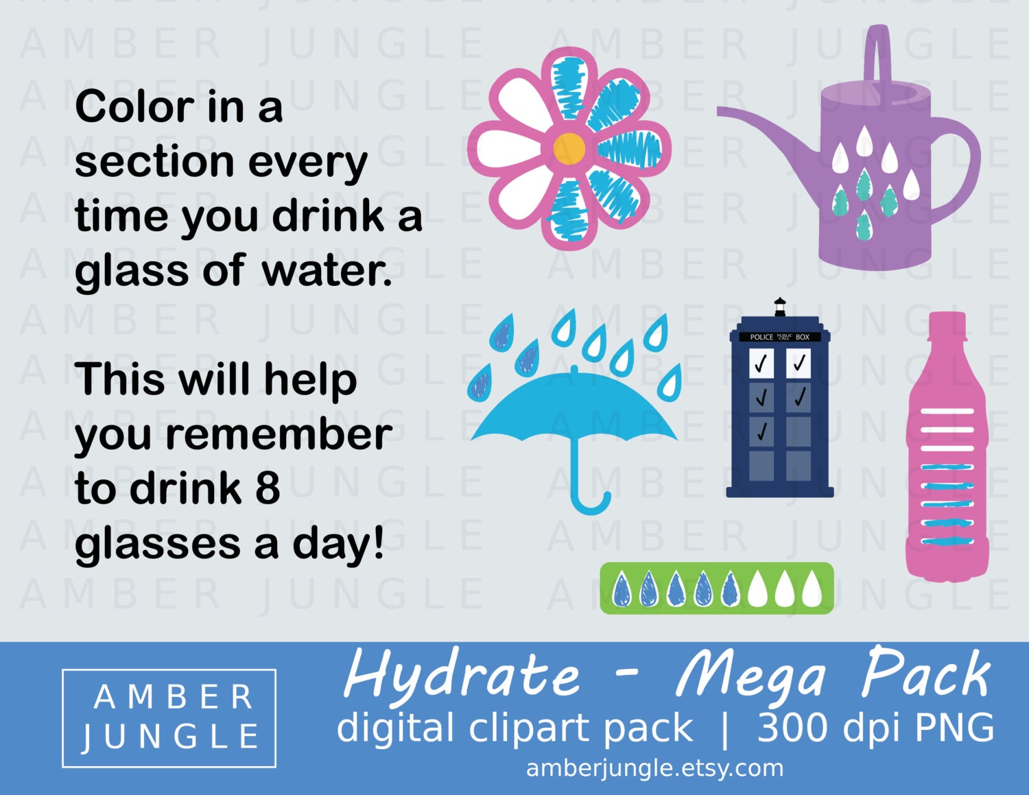 Hydration Clipart Mega Pack: Instant Download! HUGE Hydrate Printable ...