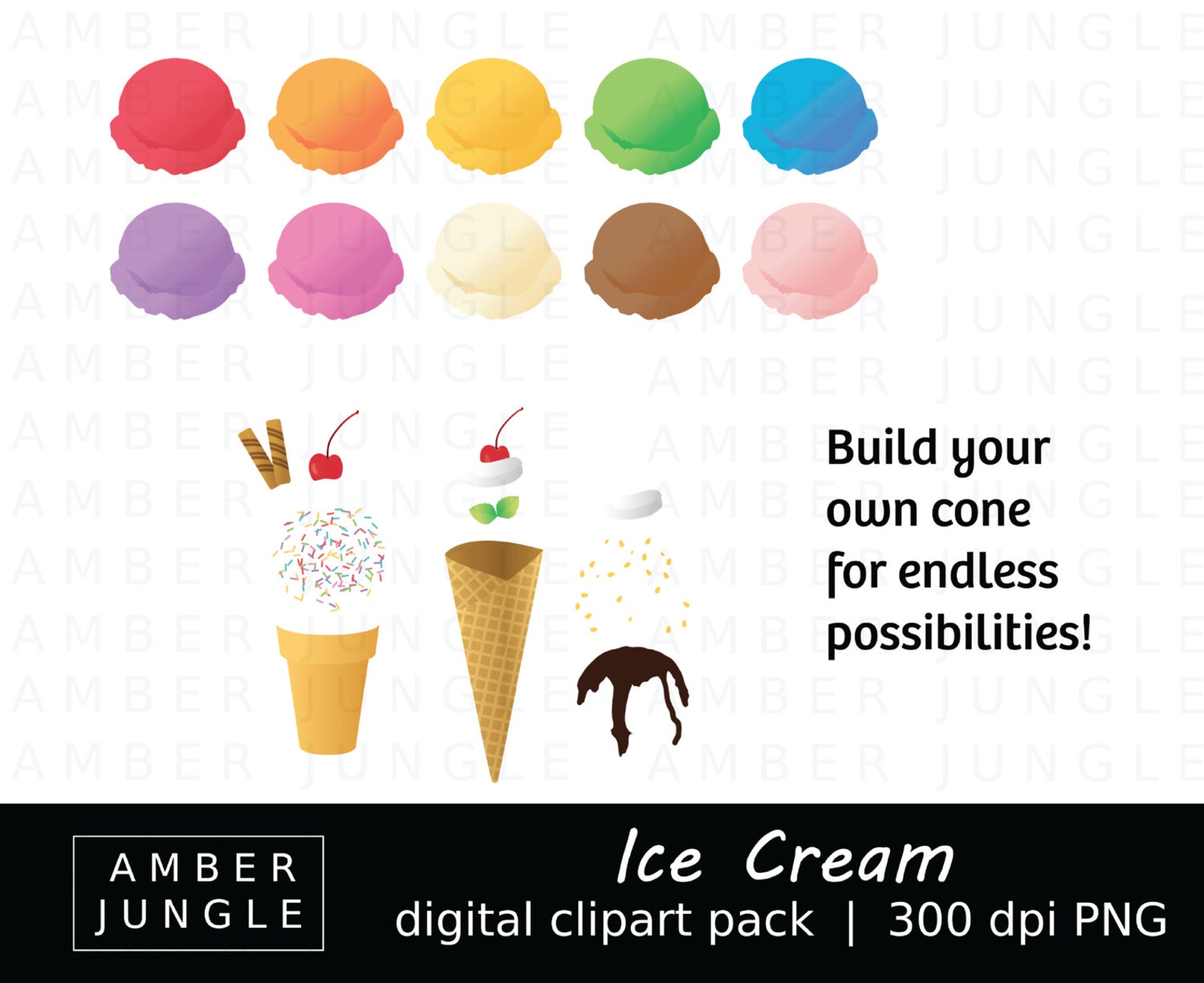 Ice Cream Clipart - Instant Download! Ice Cream Cone Clip Art Sweet ...