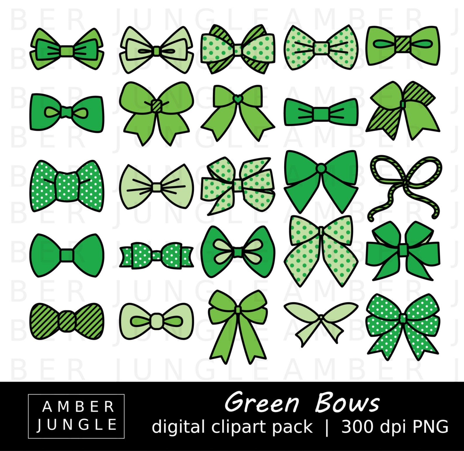 Green Bows Clipart - Instant Download! Printable Digital Bow Clip Art ...
