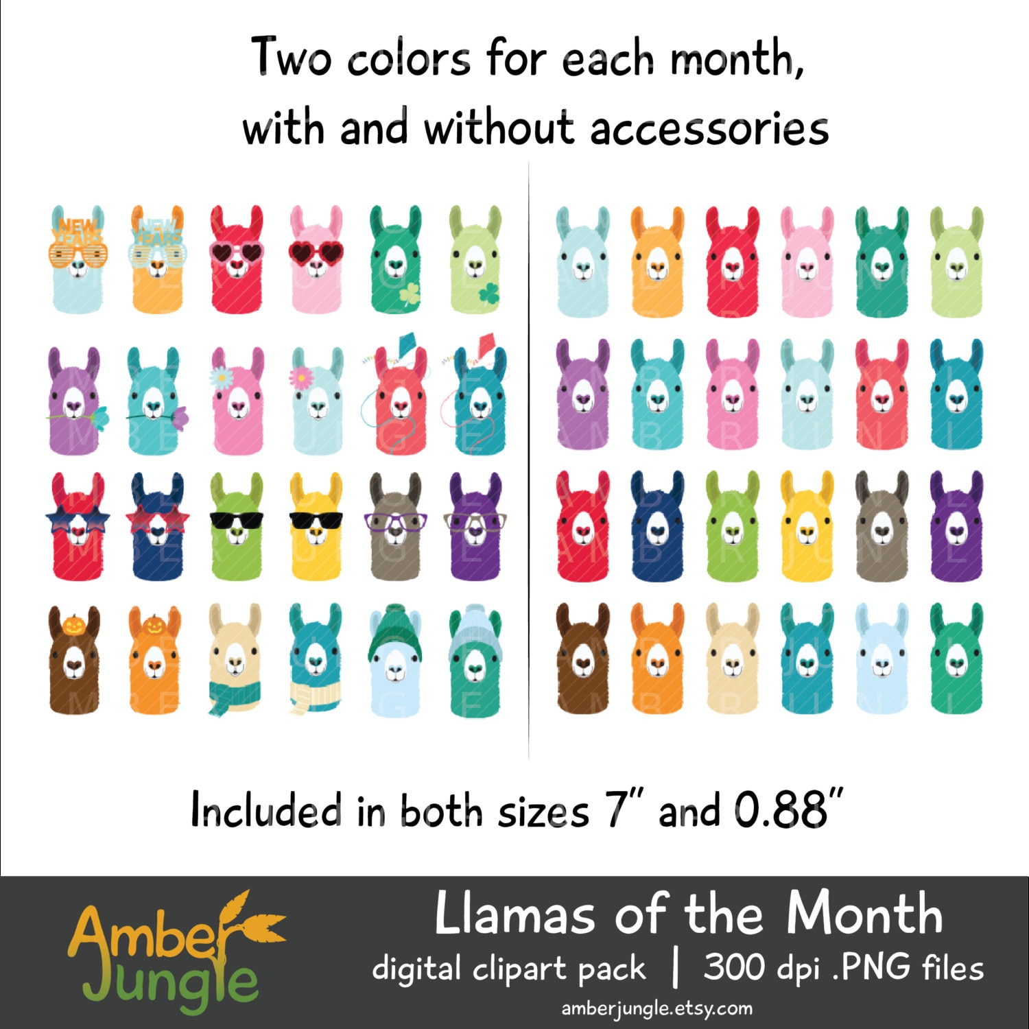 Llama Clipart- Llamas Planner Clip Art- Llama of the Month Heads ...
