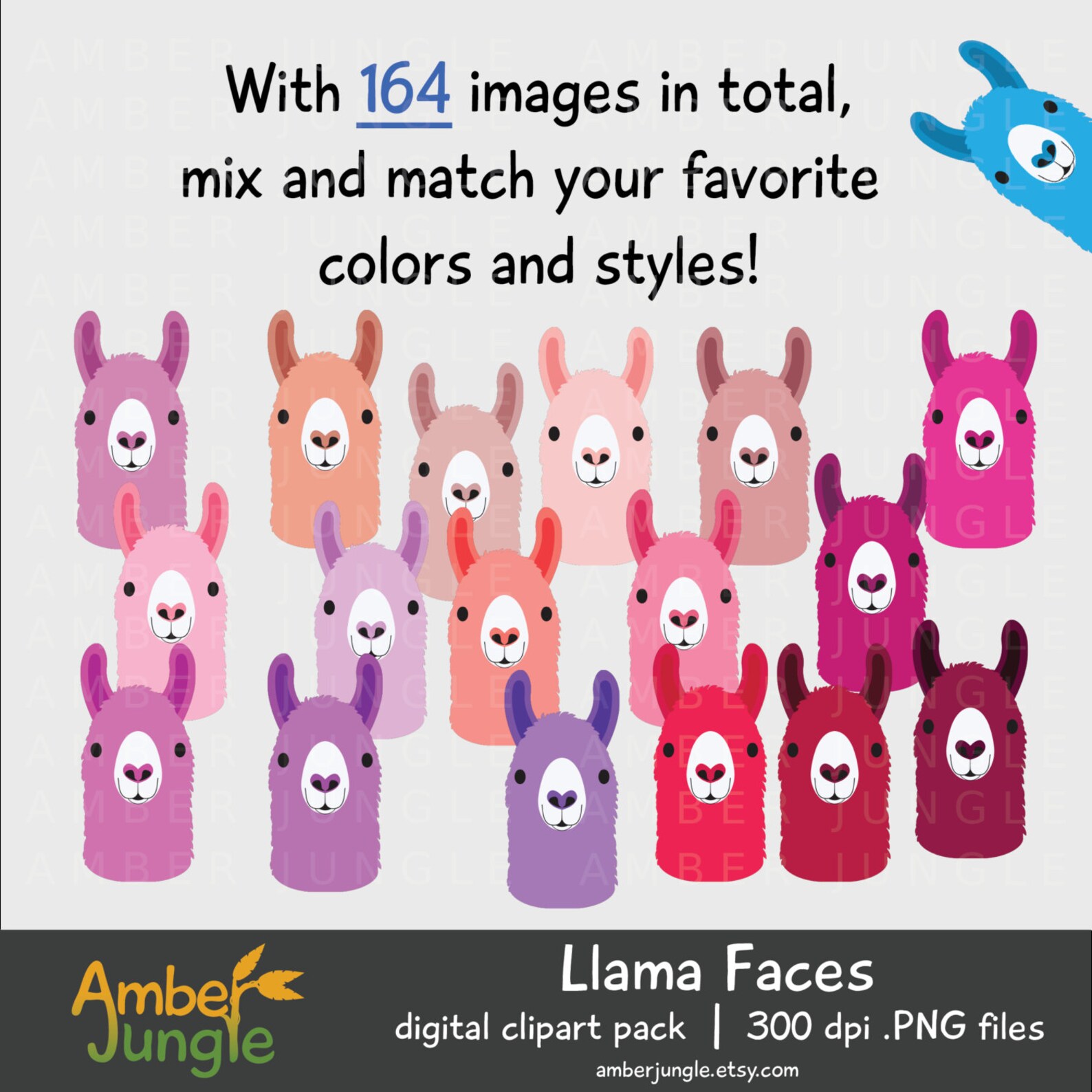 Llama Clipart- Llamas Planner Clip Art- Rainbow Llama Faces for Planner ...