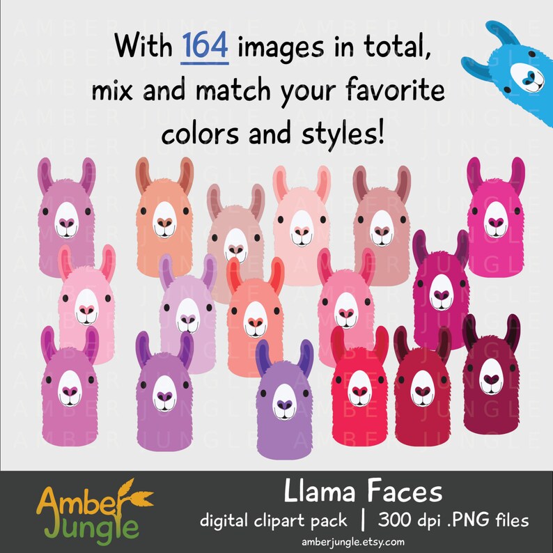 Llama Clipart- Llamas Planner Clip Art- Rainbow Llama Faces for Planner ...