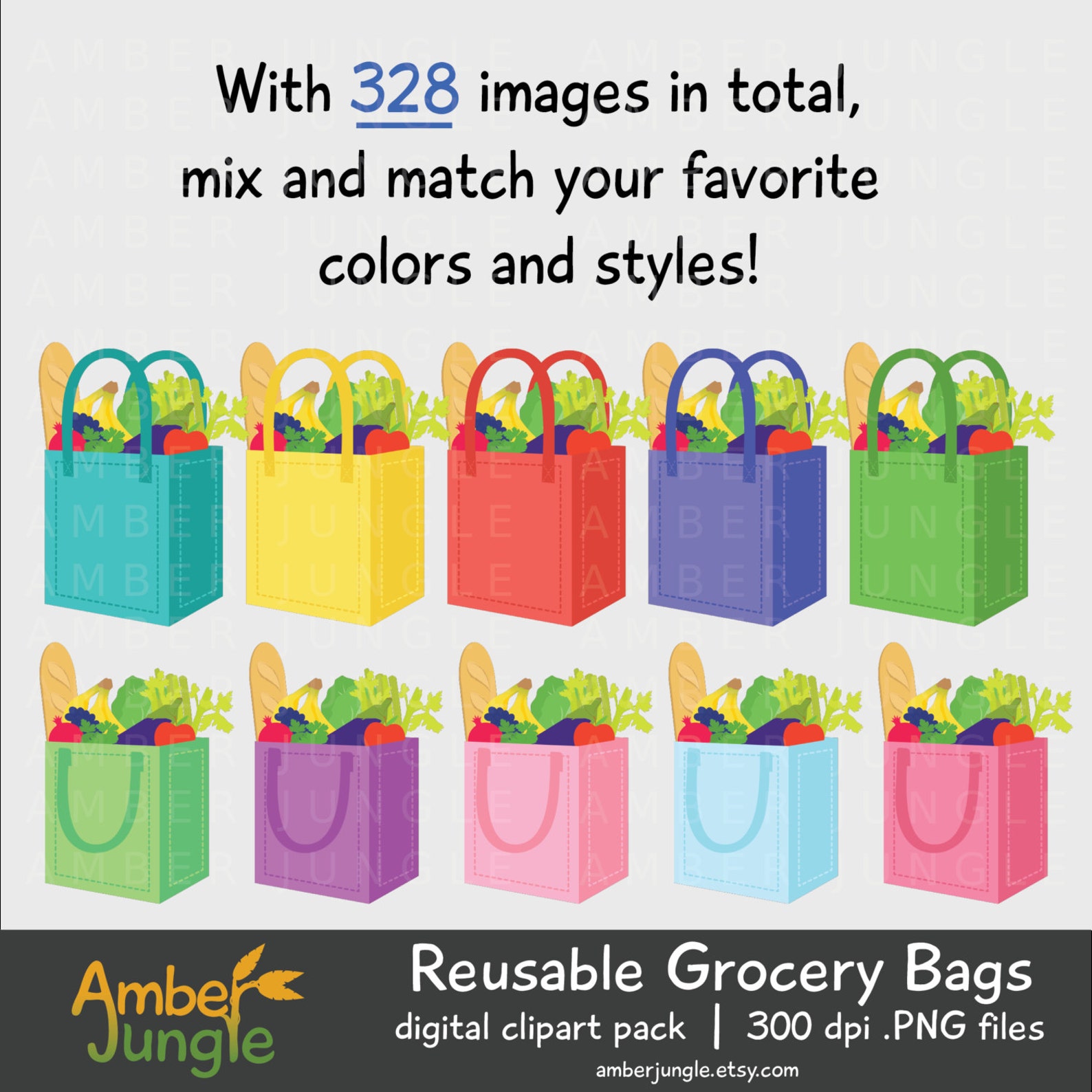Grocery Bag Clipart- Groceries Clip Art for Planner Sticker Reusable ...