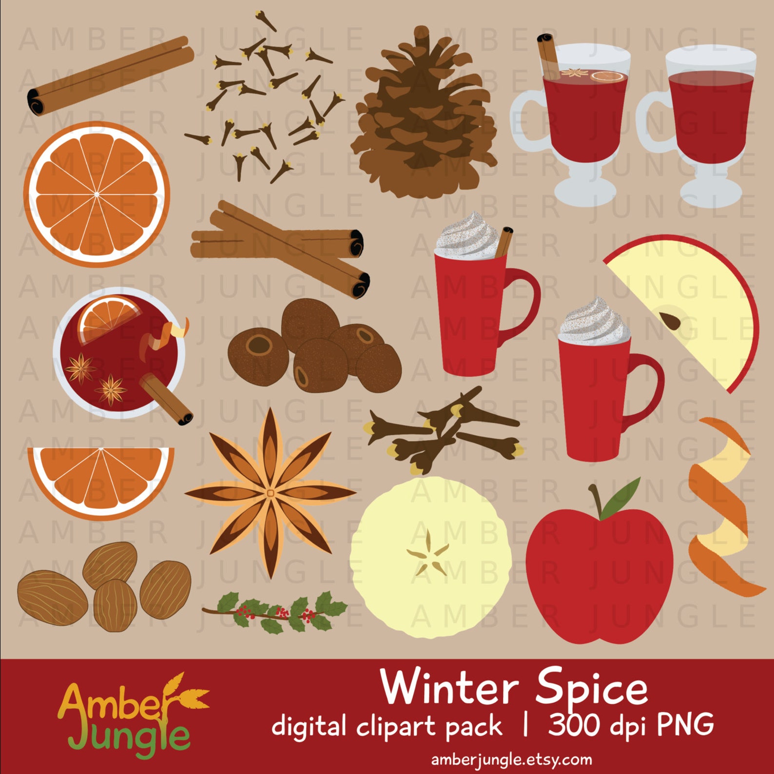 Winter Spice Clipart - Instant Download! Cozy Christmas Food Spices ...