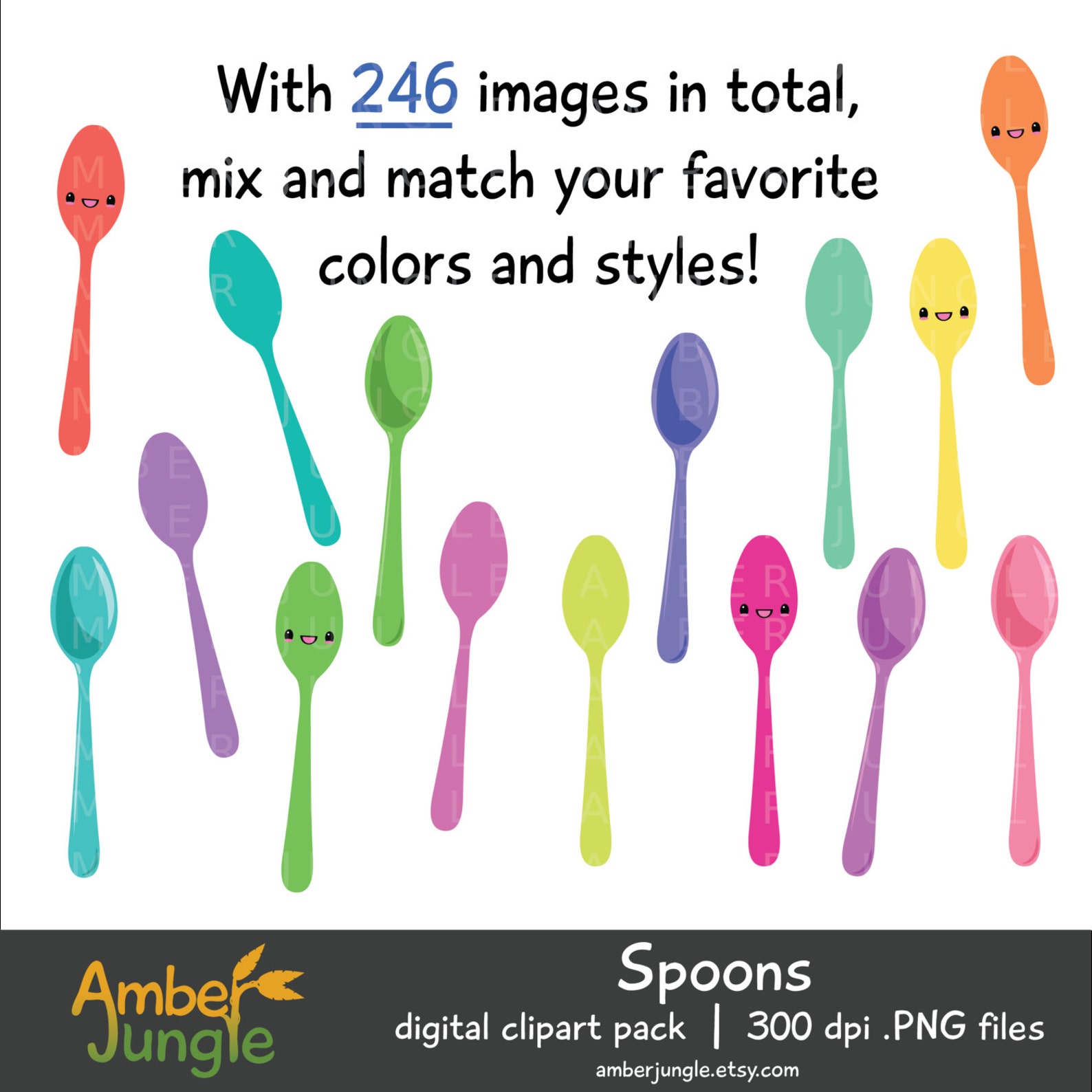 Spoon Clipart- Spoonie Clip Art for Planner Stickers- Cute Rainbow ...
