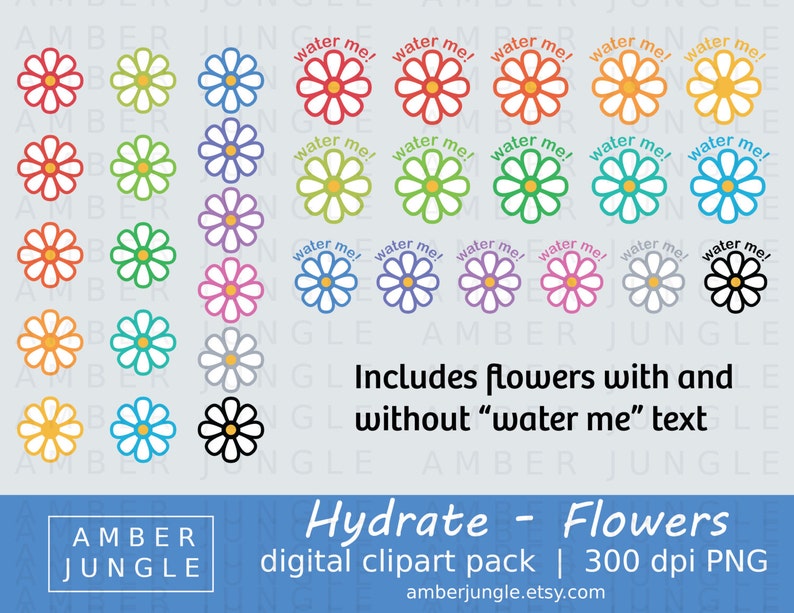 Hydration Clipart Flowers - Instant Download! Watering Can Floral ...