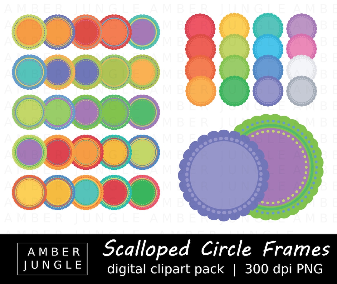 Scalloped Circle Frame Clipart - Circular Doilies - Instant Download ...