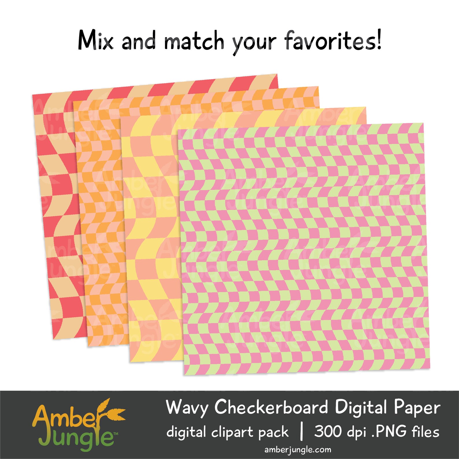 Wavy Checkerboard Digital Paper Pack: 12x12 Inch Seamless/tiling ...