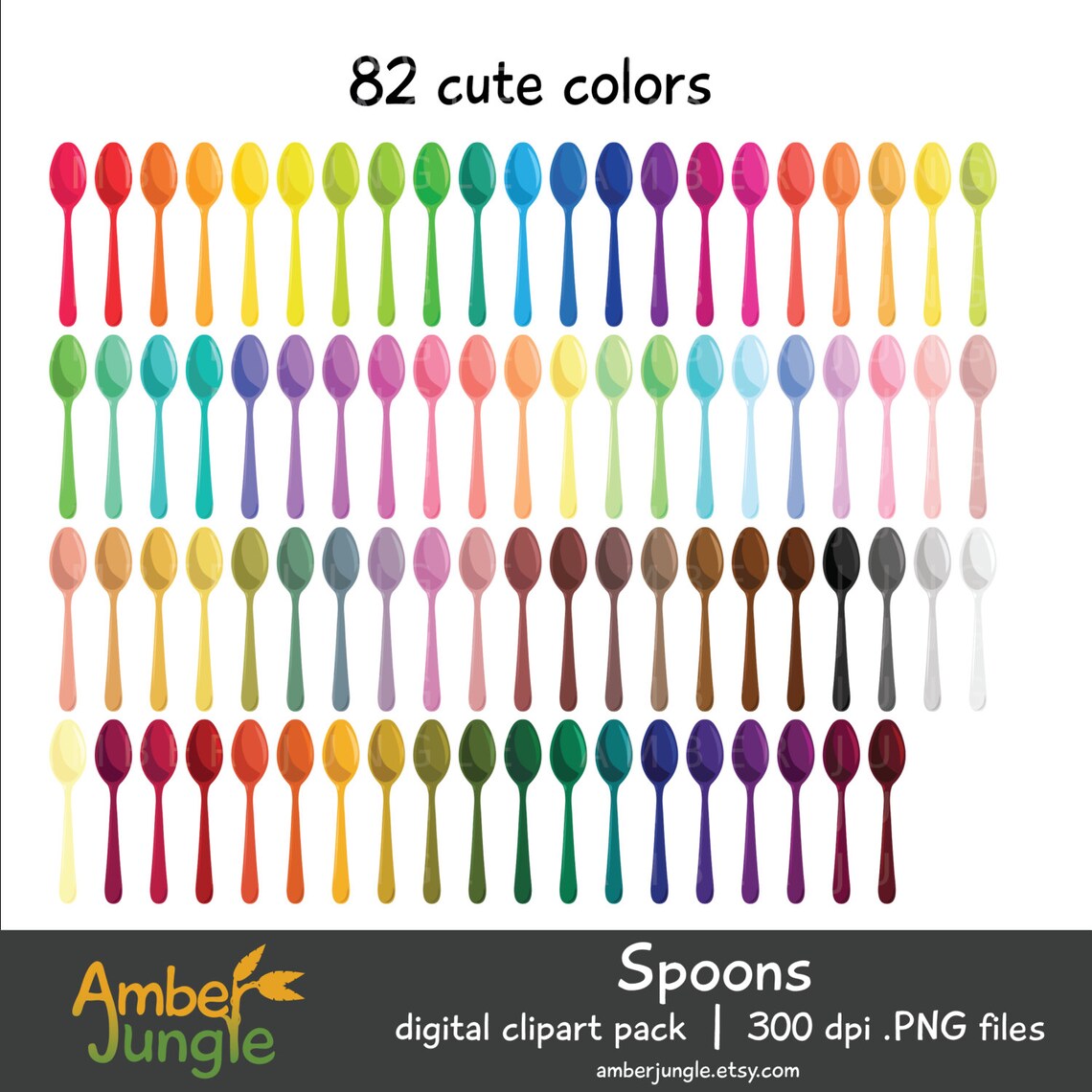 Spoon Clipart- Spoonie Clip Art for Planner Stickers- Cute Rainbow ...