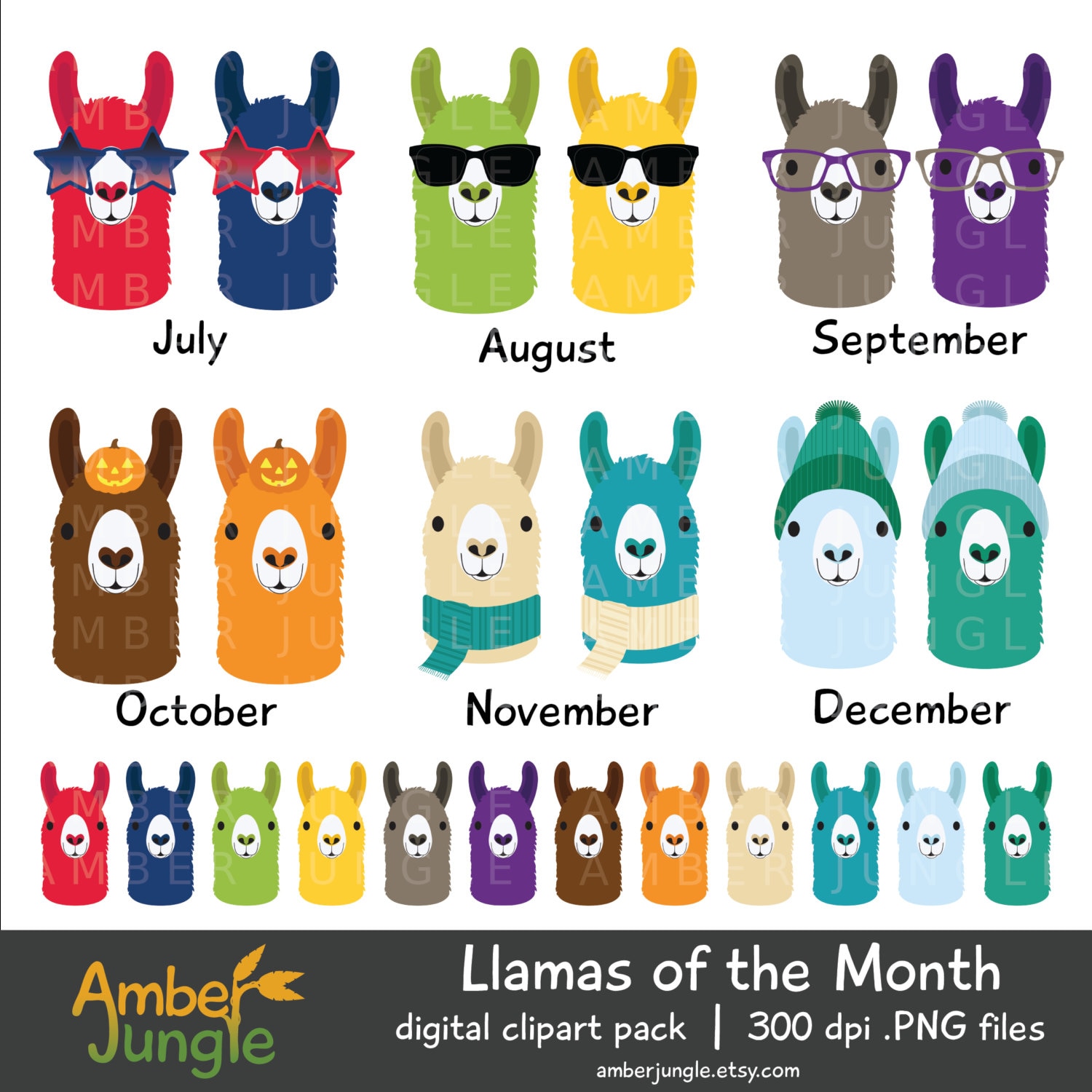 Llama Clipart- Llamas Planner Clip Art- Llama of the Month Heads ...