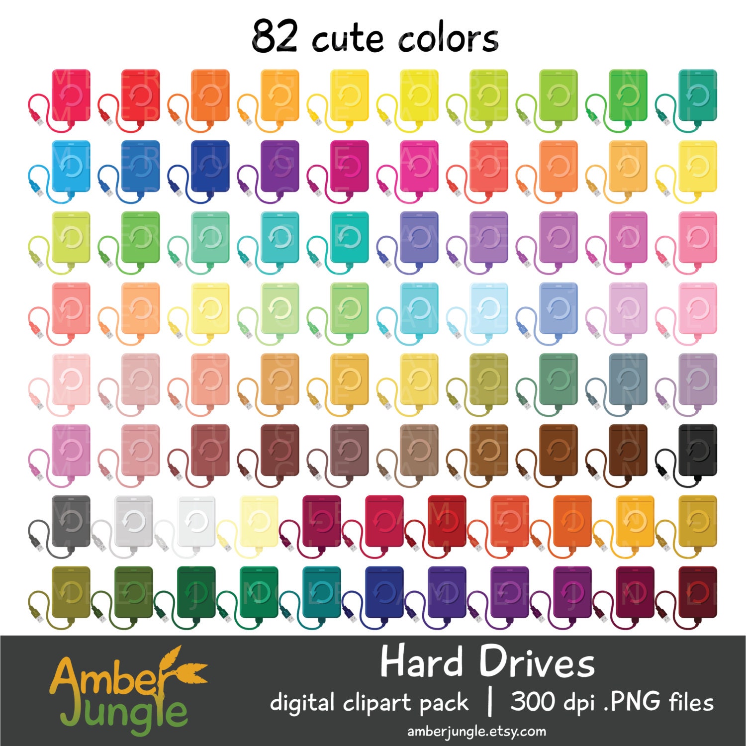 Hard Drive Clipart- External Disk Backup Clip Art- Portable USB HDD SSD ...