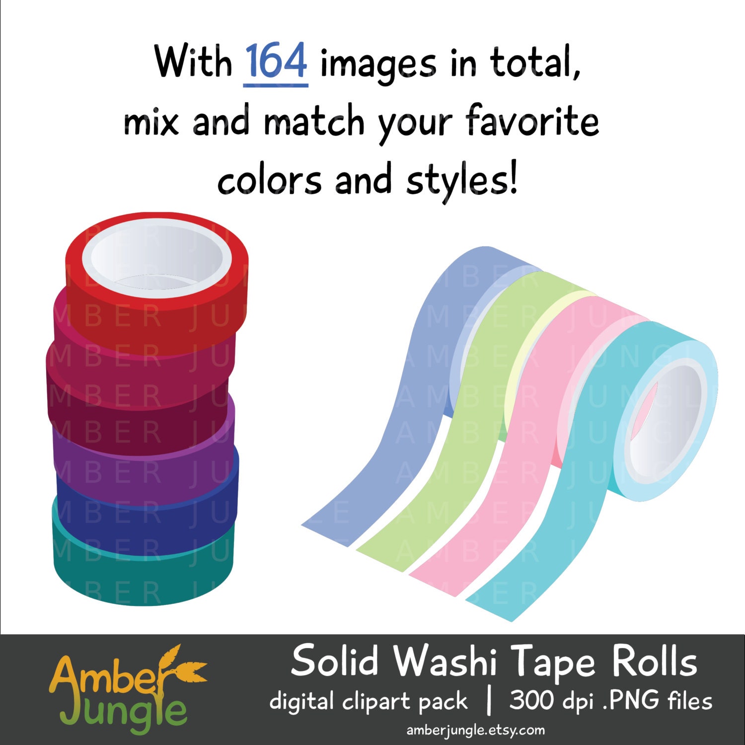Washi Tape Roll Clipart - Solid Washi Tape Clip Art for Planner ...