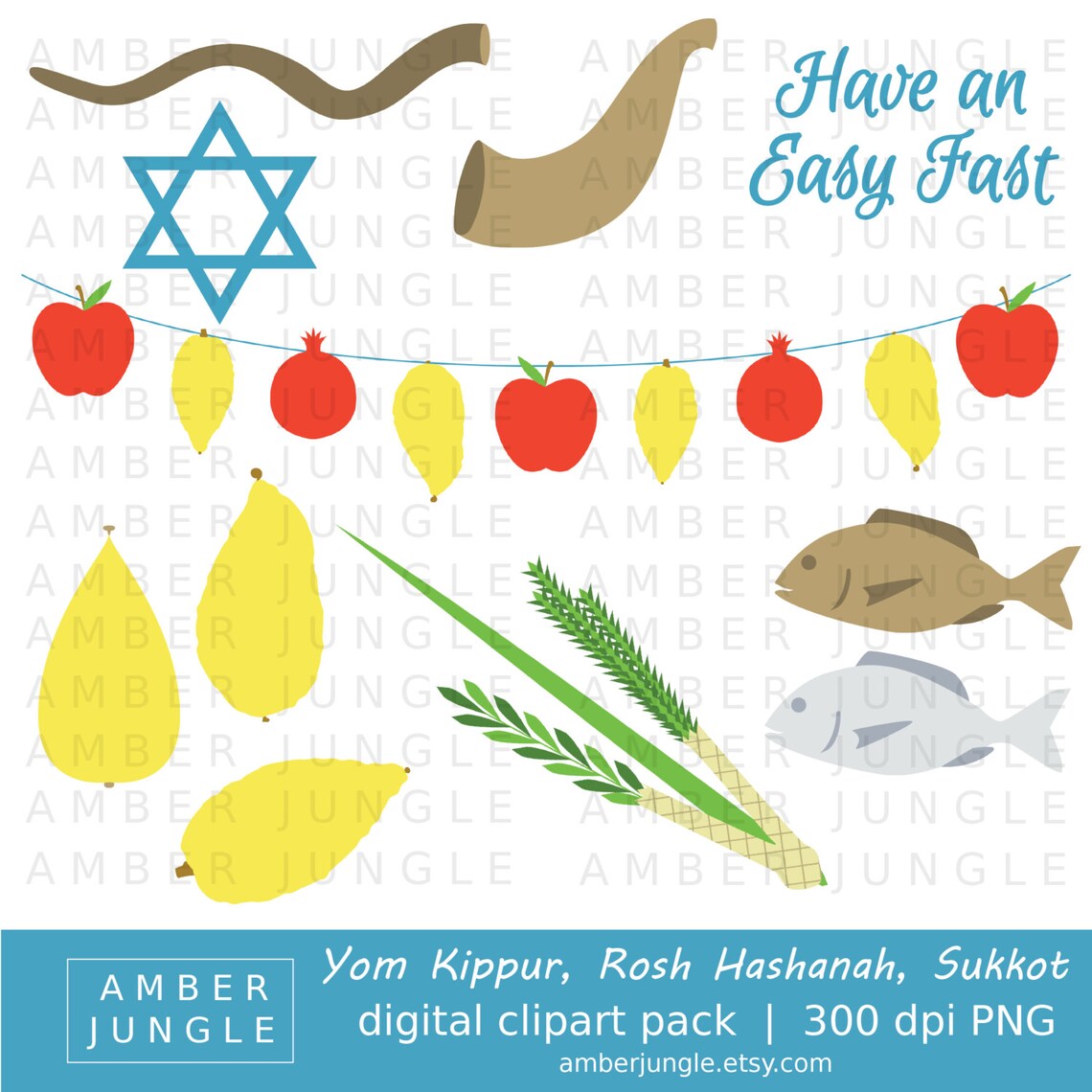 Rosh Hashanah Clipart- Yom Kippur Sukkot Clip Art- Instant Download ...