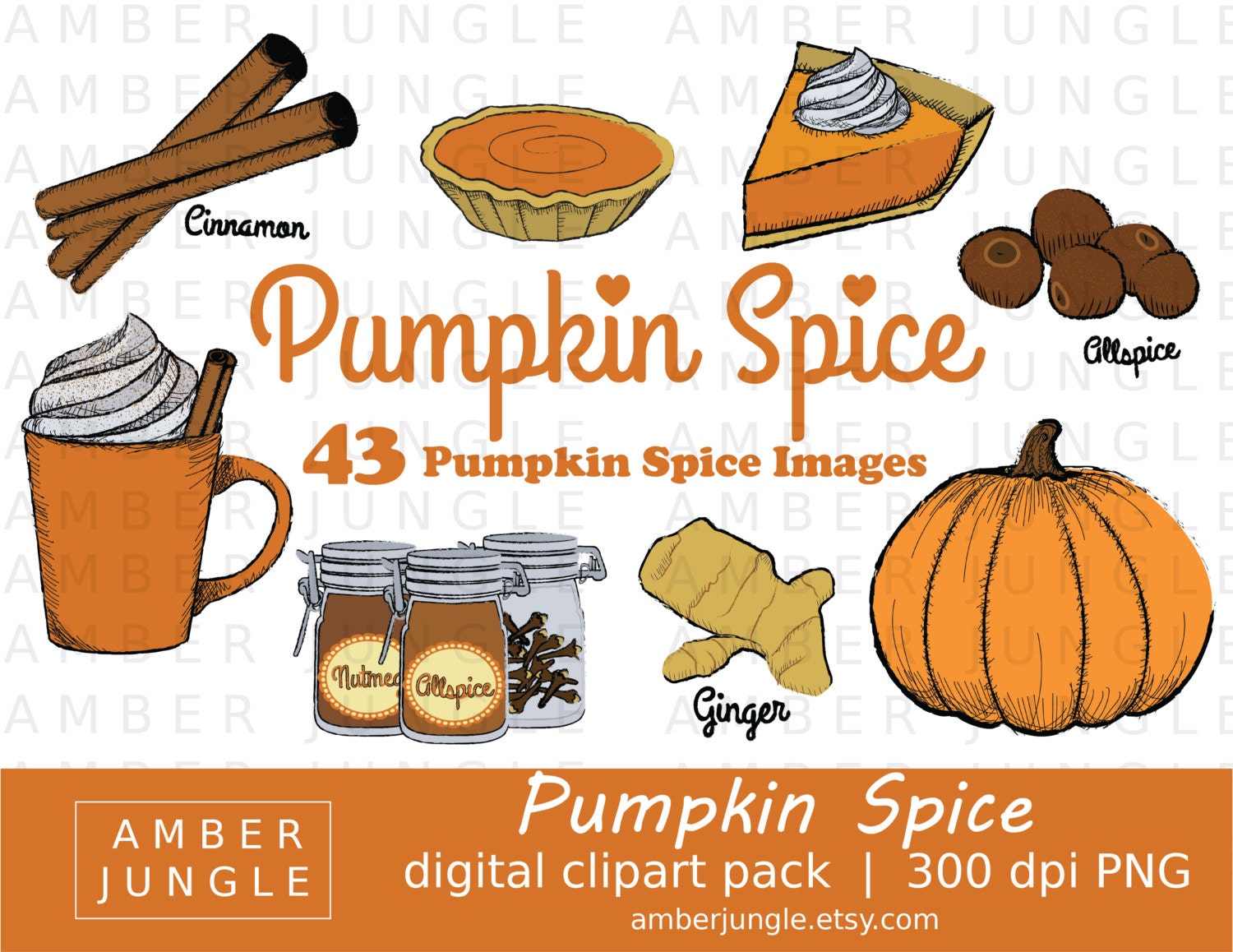 Pumpkin Spice Clipart - Instant Download! Pumpkin Pie Spice Latte Clip ...