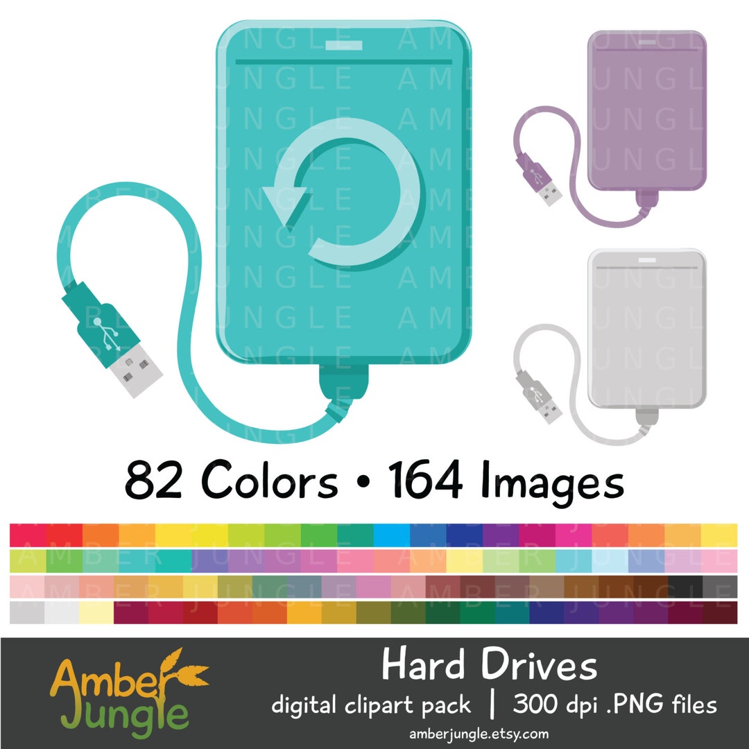 Hard Drive Clipart- External Disk Backup Clip Art- Portable USB HDD SSD ...