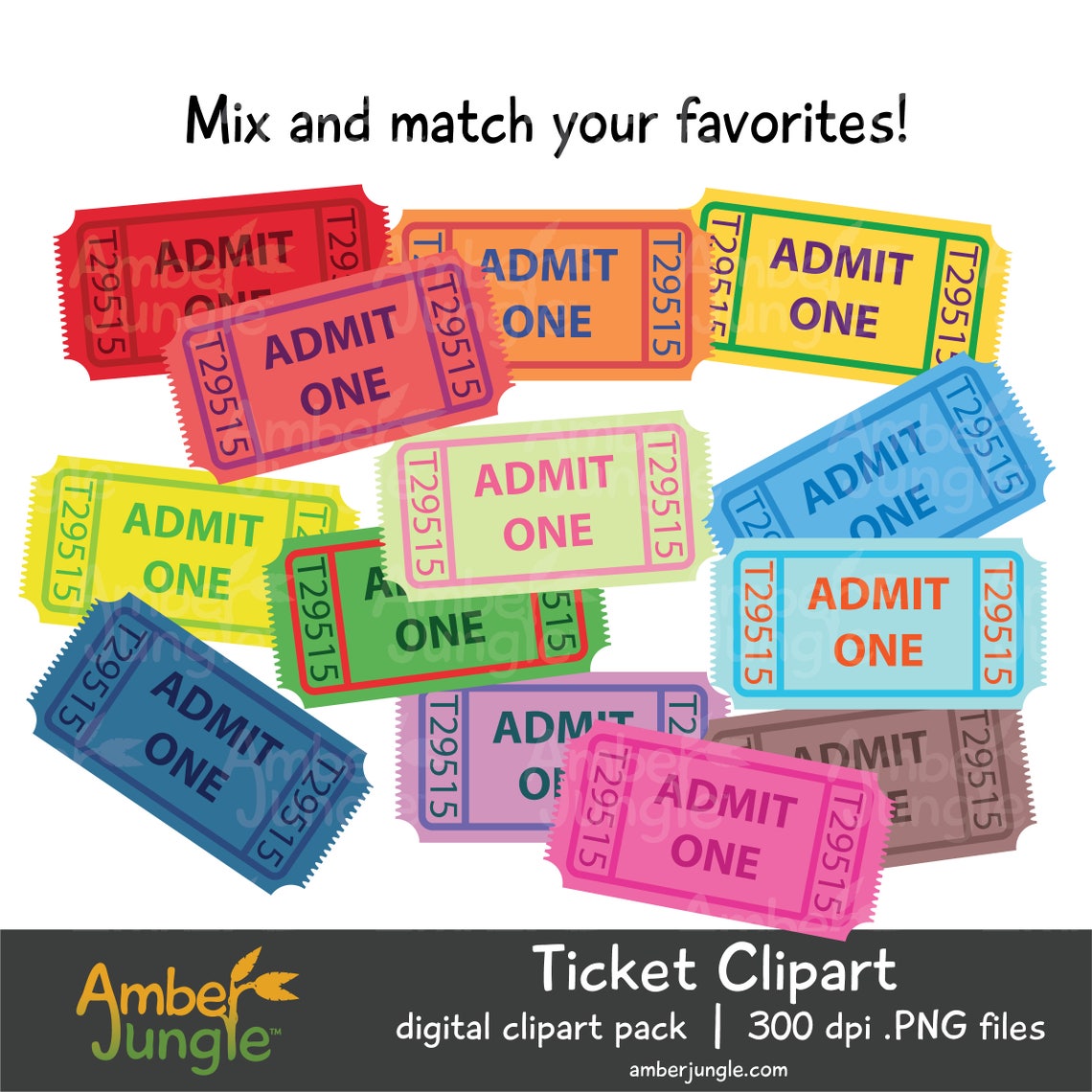 Tickets Clipart- Rainbow Clip Art for Planner Stickers- Admit One ...