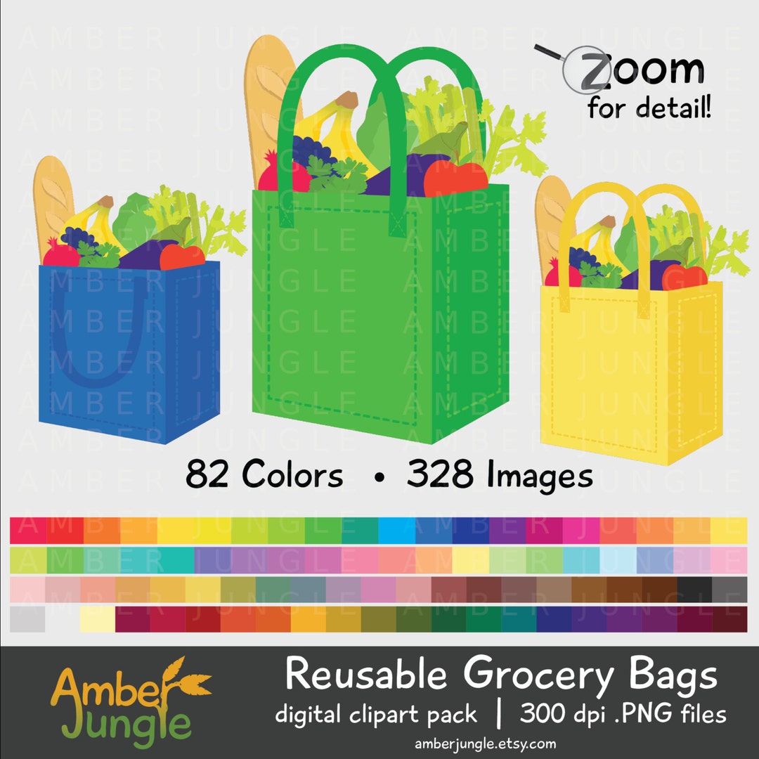 Grocery Bag Clipart- Groceries Clip Art for Planner Sticker Reusable ...