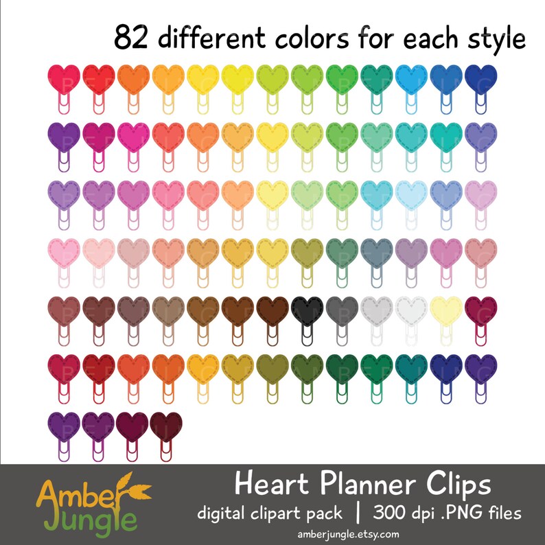 Heart Planner Clips Clipart - Heart Shaped Paper Clip Art Rainbow ...