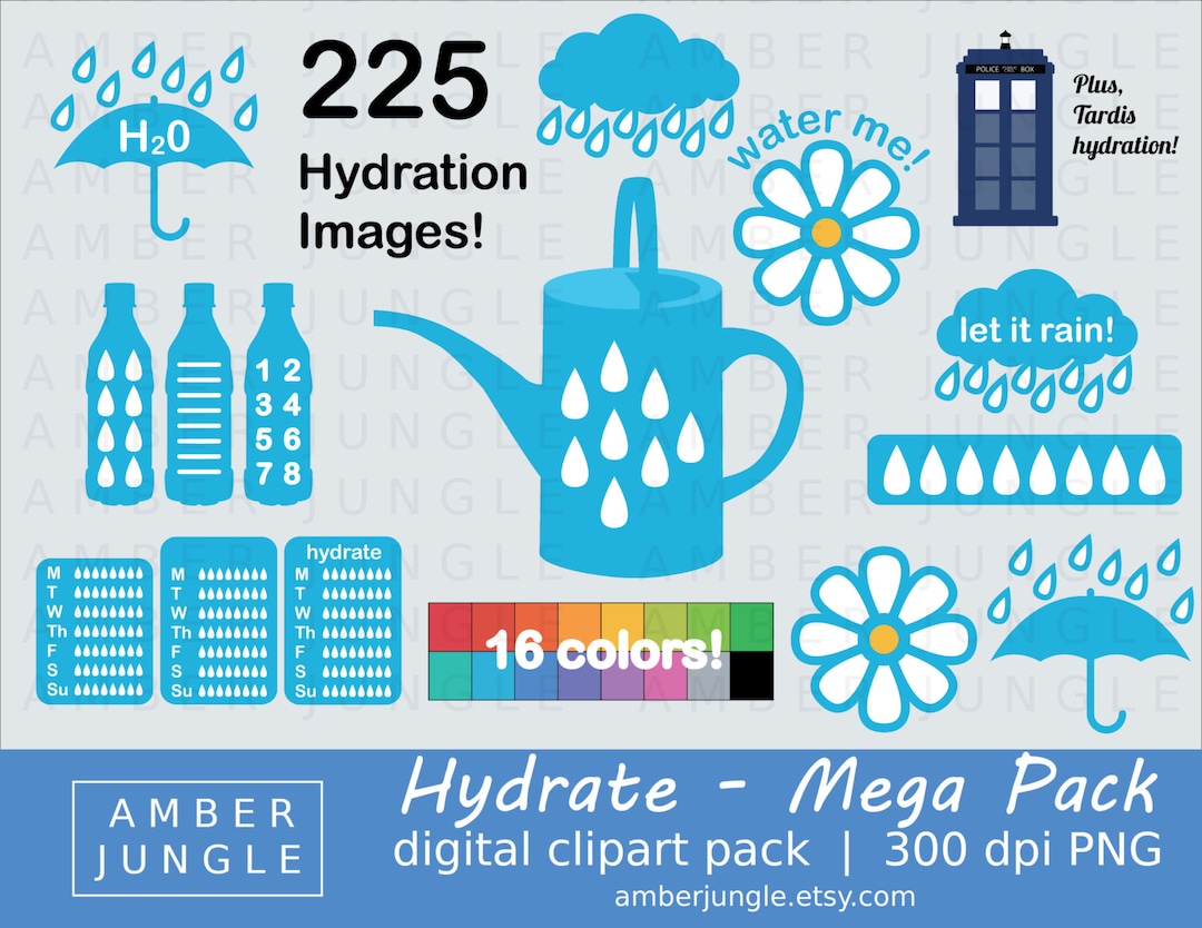 Hydration Clipart Mega Pack: Instant Download! HUGE Hydrate Printable ...