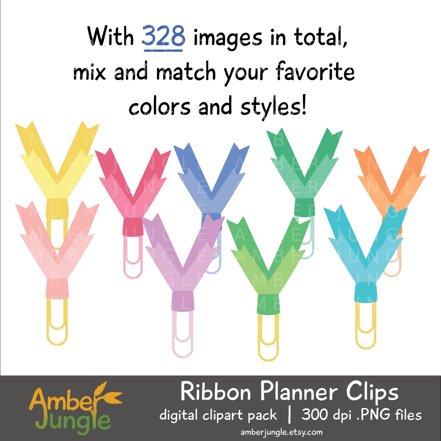 Ribbon Planner Clip Clipart- Paperclip Clip Art for Planner Stickers ...