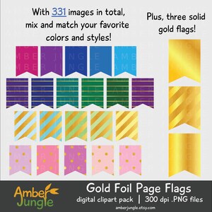 Page Flag Clipart- Gold Foil Page Flag Clip Art for Planner Stickers ...