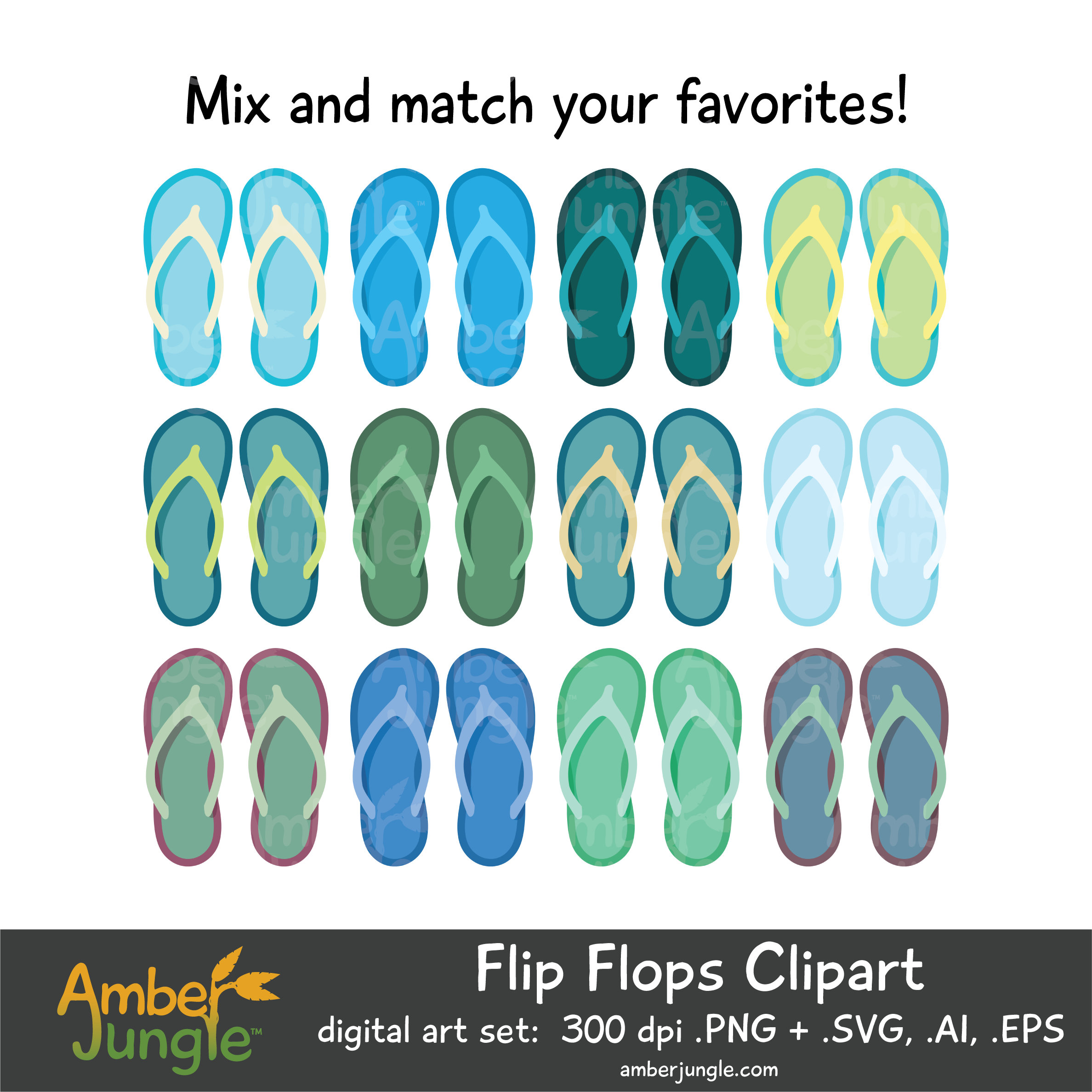 Flip Flop Clipart- Sandal Clip Art- Summer Thongs for Planner Stickers ...
