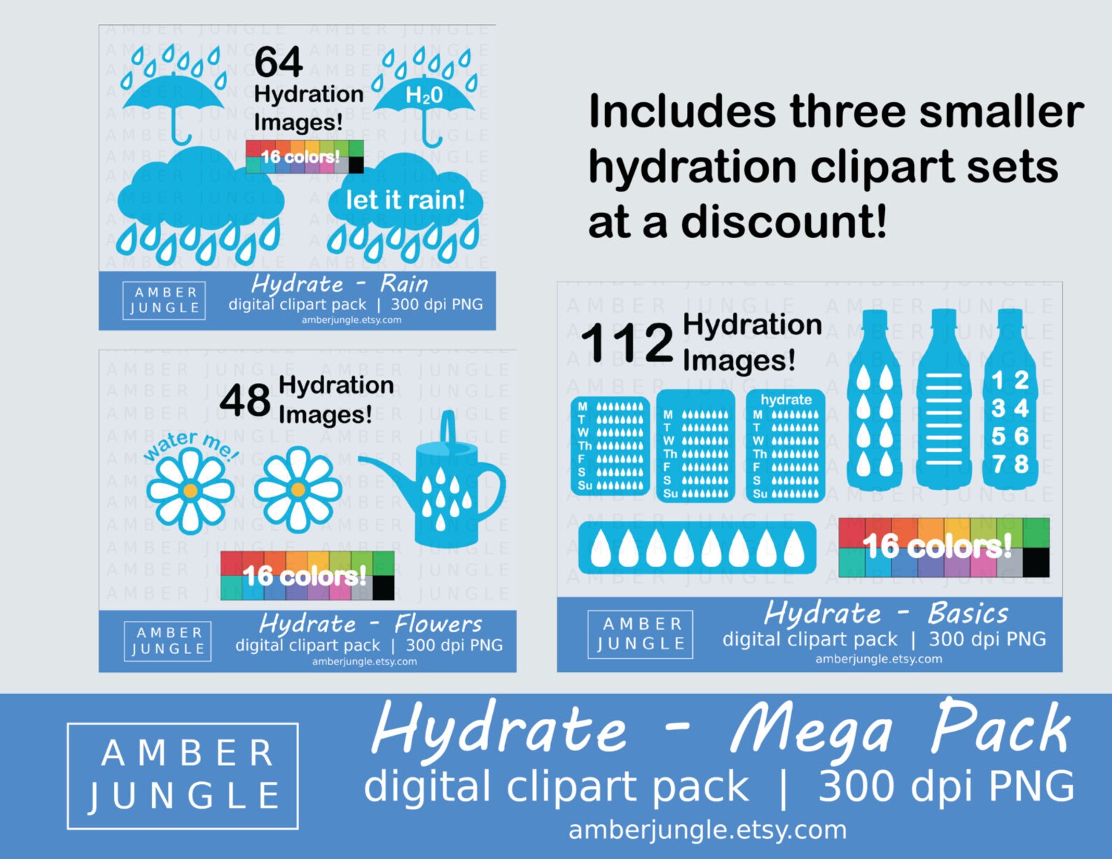 Hydration Clipart Mega Pack: Instant Download! HUGE Hydrate Printable ...